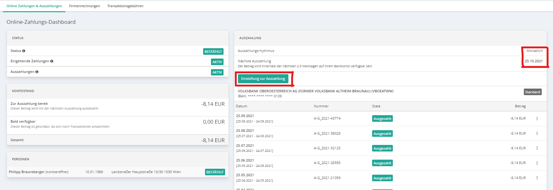 Abrechnungen und Auszahlungen